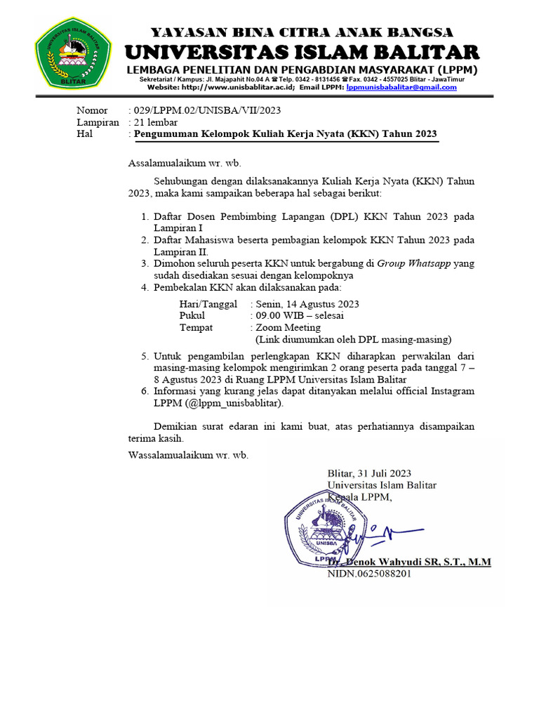 Daftar Kelompok KKN 2023 | PDF