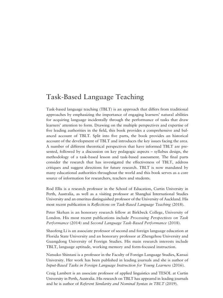 Task-Based Language Teaching Theory and Practice | PDF | Second Language Acquisition | Language ...