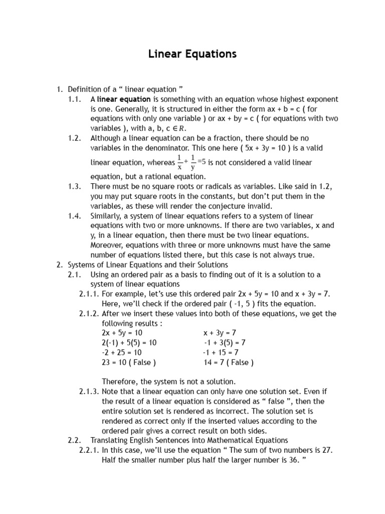Linear Equations and Functions | PDF | Equations | System Of Linear Equations