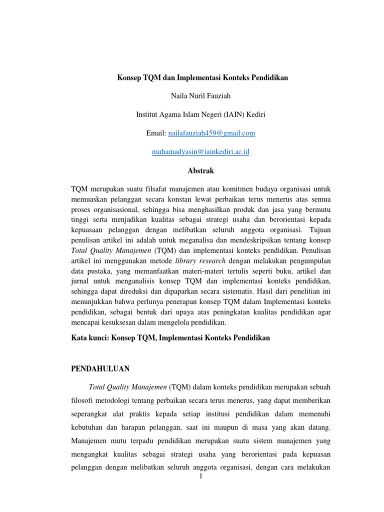 Konsep TQM Dan Implementasi Konteks Pendidikan | PDF