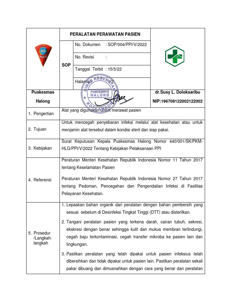 SOP Peralatan Perawatan Pasien | PDF