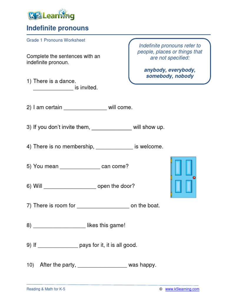 Grade 1 Indefinite Pronouns A | PDF