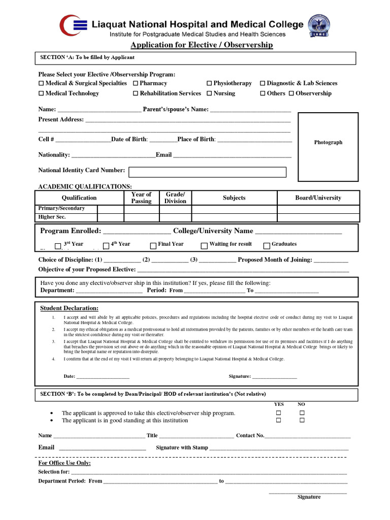 Elective/Observership Application Form | PDF | Career & Growth