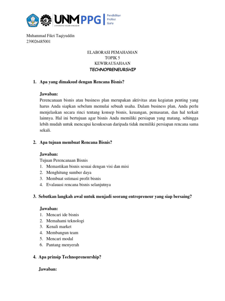 Elaborasi Pemahaman - Topik 5 - Kewirausahaan - Muhammad Fikri ... Elaborasi Pemahaman - Topik 5 - Kewirausahaan - Muhammad Fikri ...