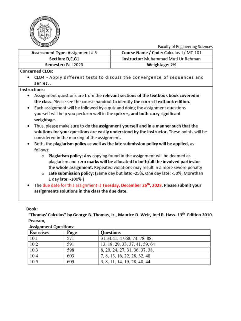 Assignment 5 MT101 | PDF