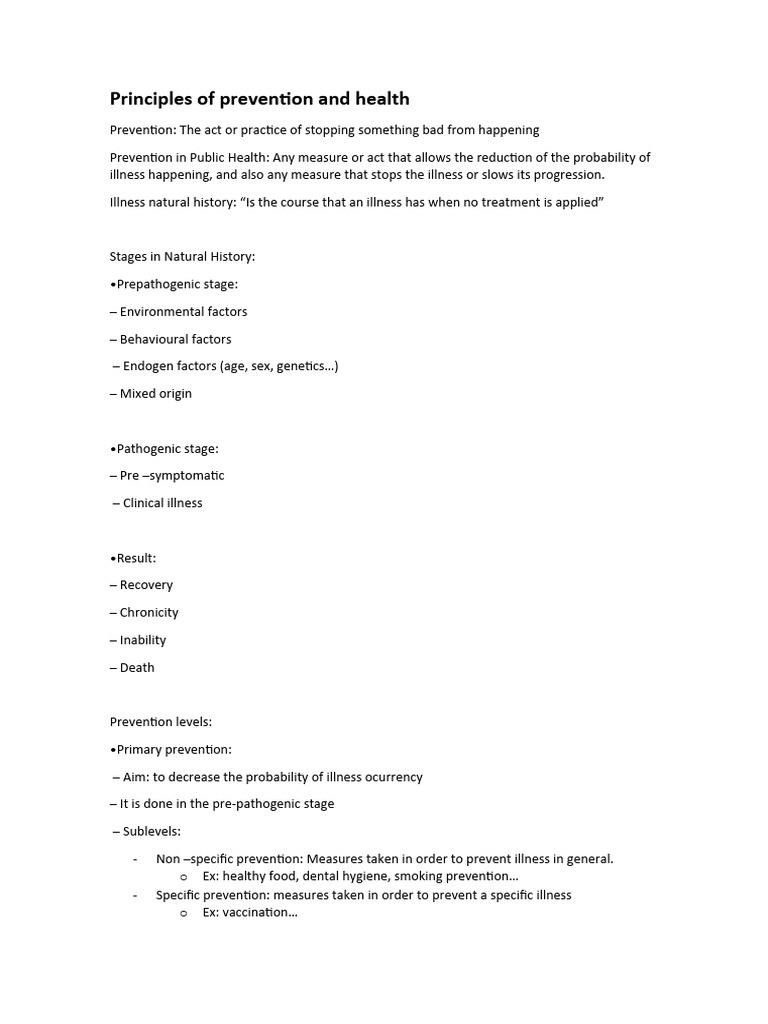 Unit 2. Principles of Prevention and Health | PDF | Preventive ...