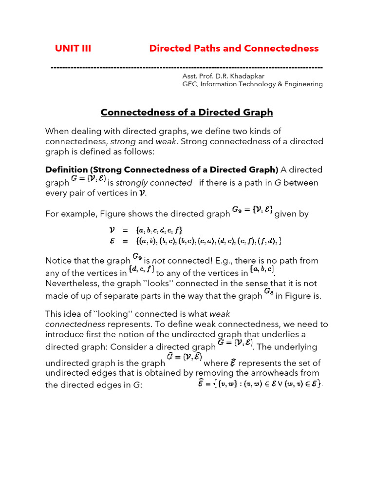 UNIT III Directed Paths and Connectedness | PDF | Vertex (Graph Theory ... UNIT III Directed Paths and Connectedness | PDF | Vertex (Graph Theory ...