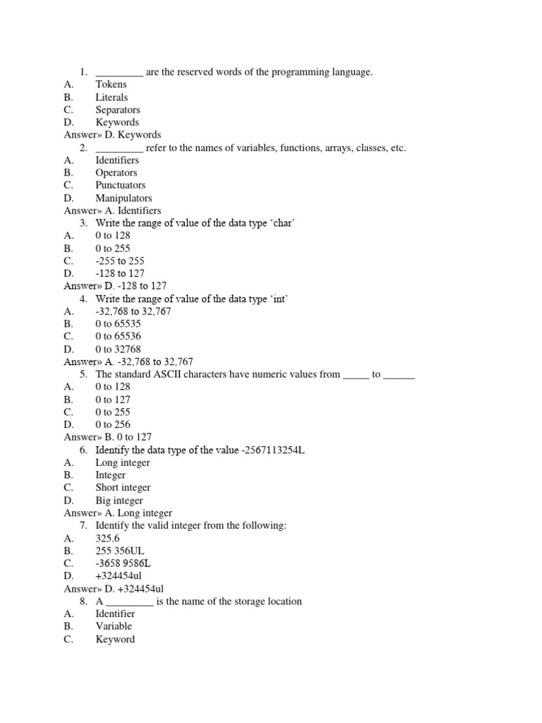 MCQs Bank C++ | PDF