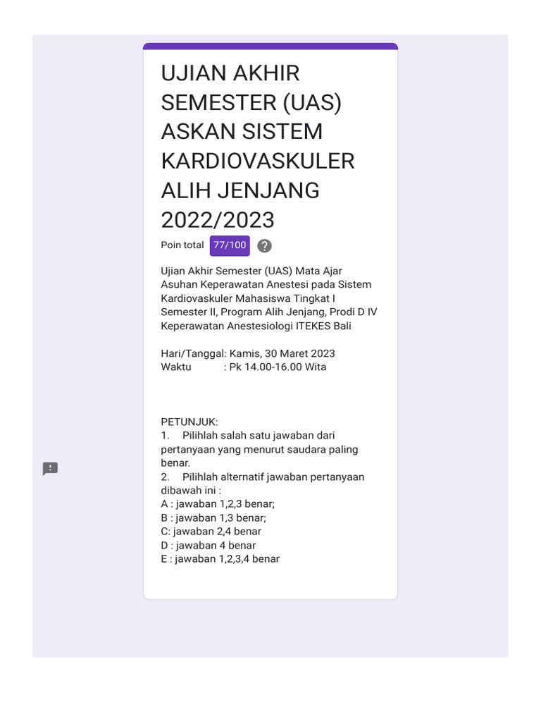 Ujian Akhir Semester (Uas) Askan Sistem Kardiovaskuler Alih Jenjang ...