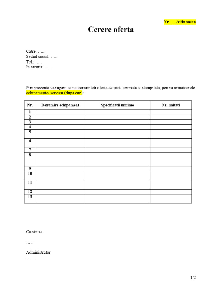 Model Cerere de Oferta | PDF