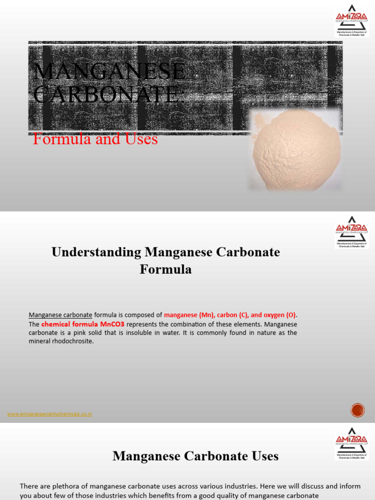 Manganese Carbonate: Formula and Uses | PDF | Manganese | Carbonate