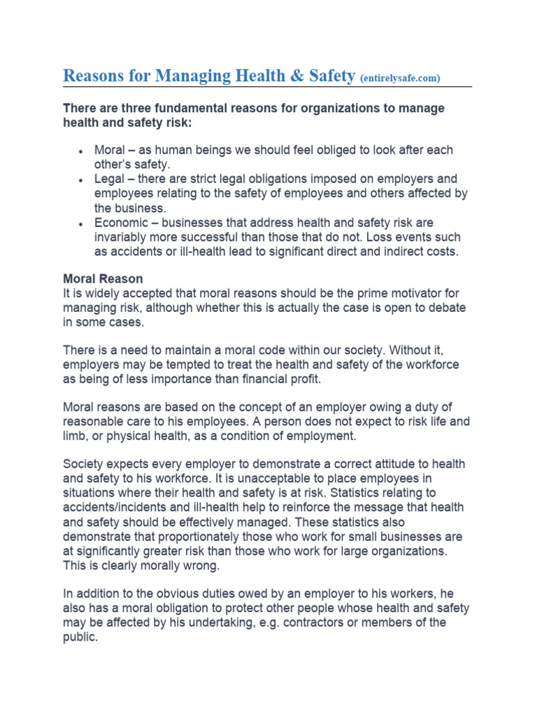 Reasons For Managing Health and Safety | PDF Reasons For Managing Health and Safety | PDF