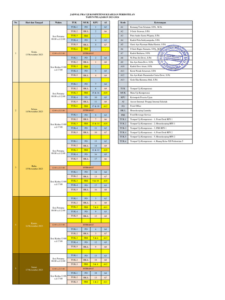 Jadwal - Pra Uk 2023-2024 | PDF