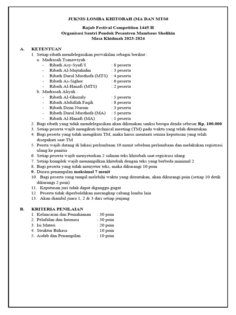 Juknis Lomba Khitobah 1445 H | PDF