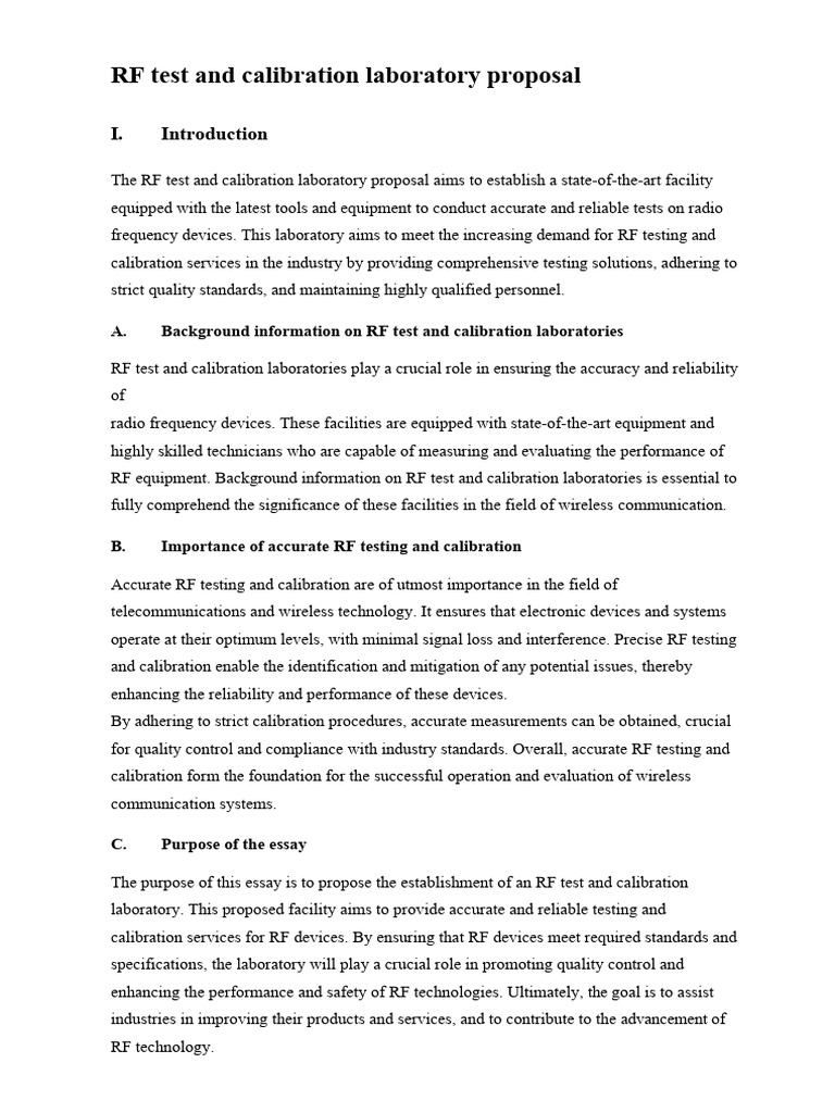 RF Test and Calibration Lab Proposal | PDF | Calibration | Laboratories
