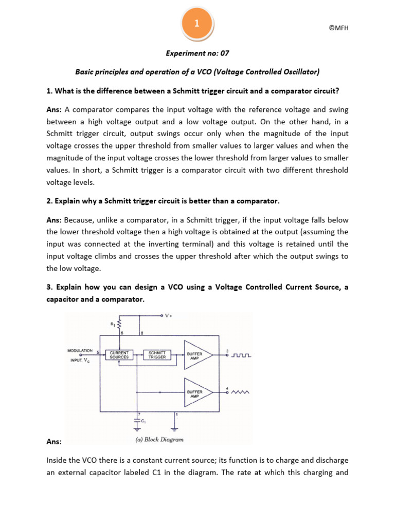 EEE482 - Exp 7 - Basic VCO | PDF | Operational Amplifier | Capacitor