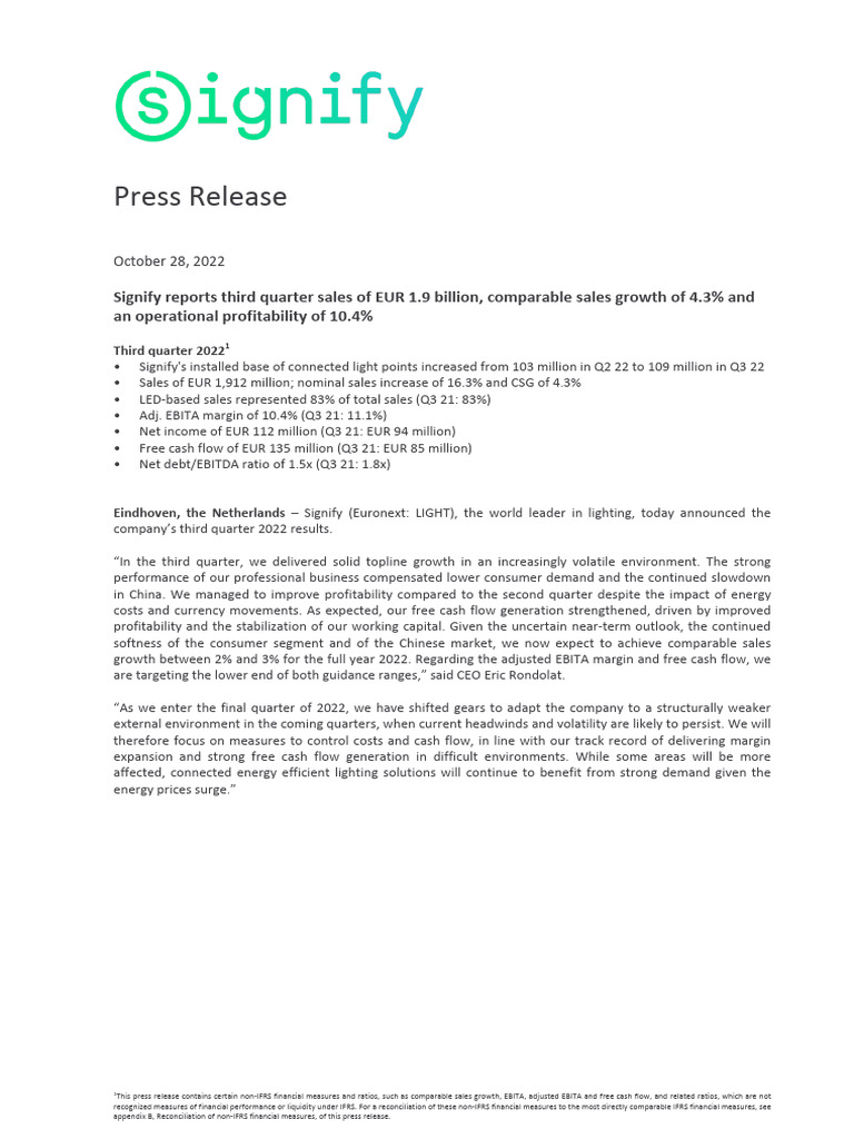 Signify Third Quarter Results 2022 Report | PDF | Fixed Asset | Working Capital