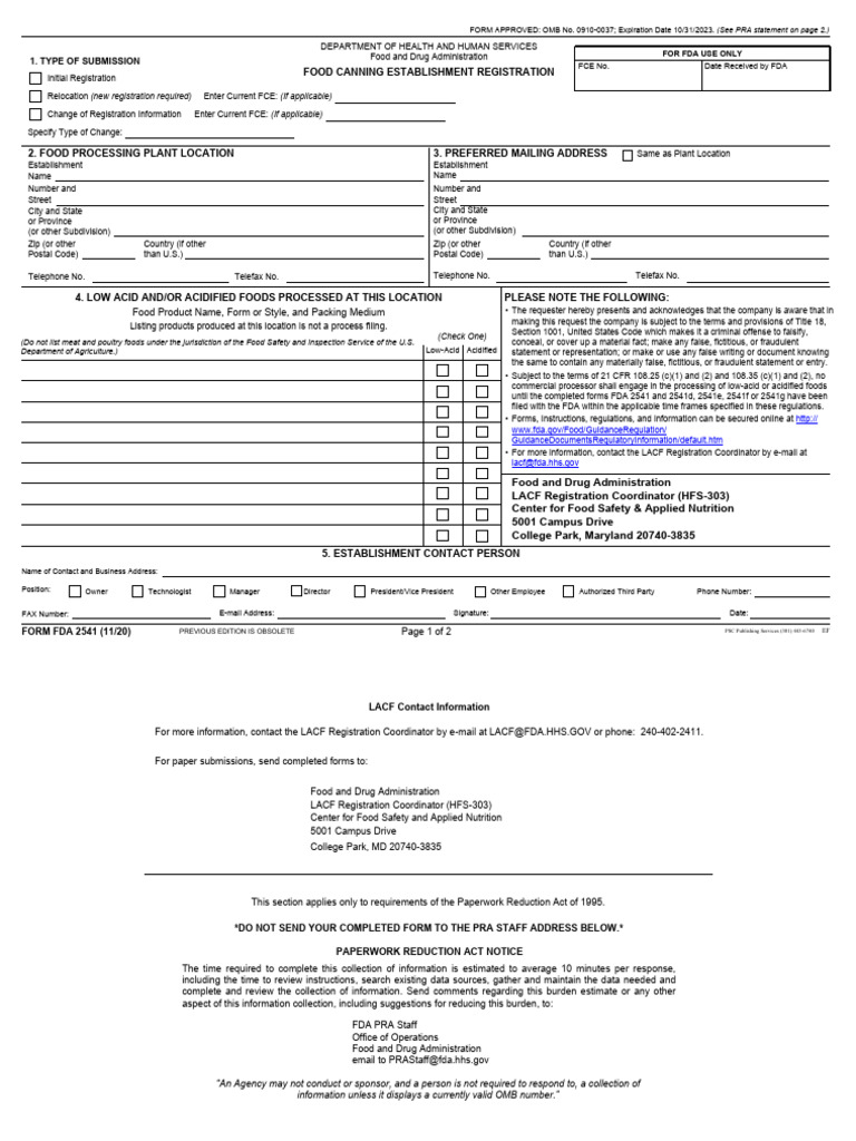FDA 2541 11-25-20 Secured | PDF | Food And Drug Administration | Zip Code