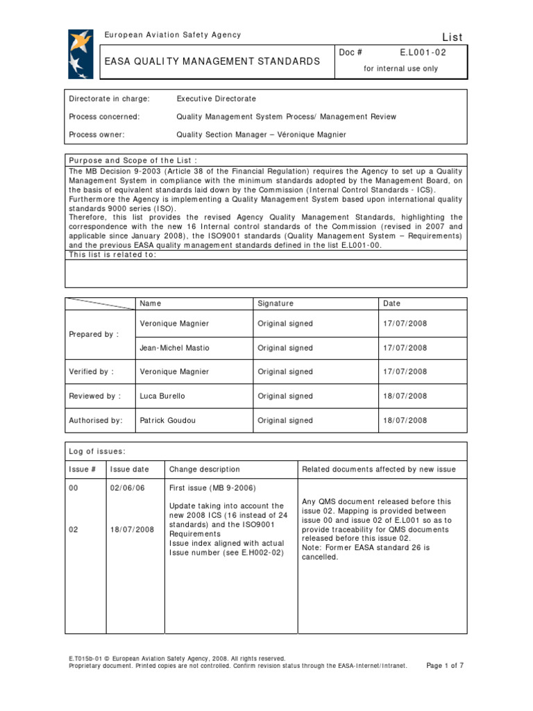 MB Decision 14-2008 Annex 1 EASA Quality Management Standards | PDF ...