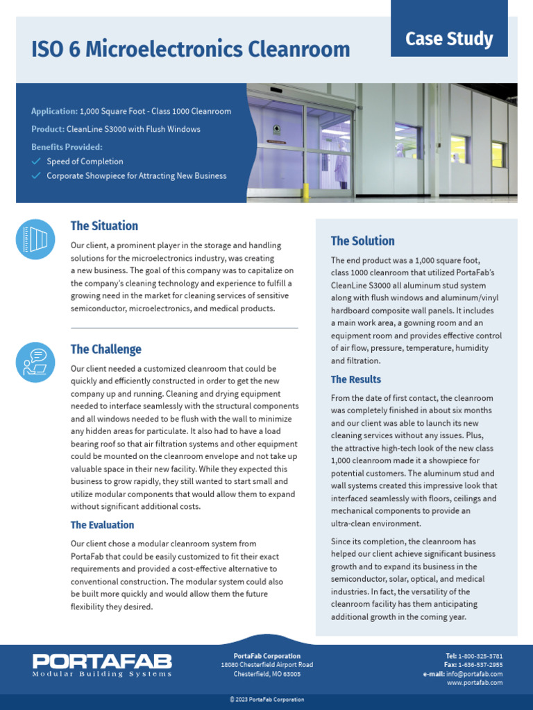 Portafab ISO 6 Microelectroncis Cleanroom Case Study 2 | PDF ...