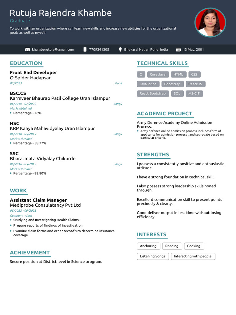Rutuja Khambe Resume | PDF | Career & Growth
