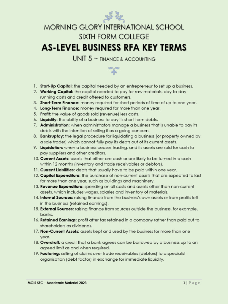 Rfa Key Terms Unit 5 As Section | PDF