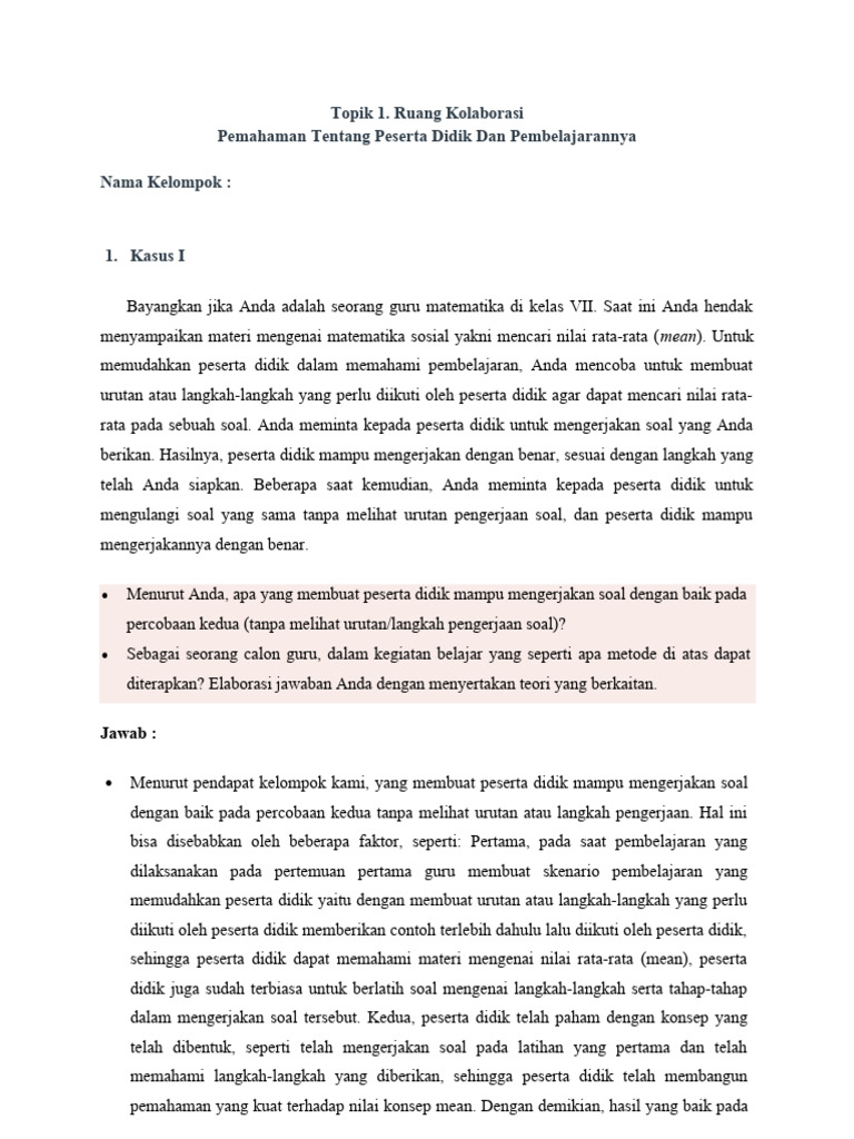 Topik 1, Ruang Kolaborasi, Pemahaman Tentang Peserta Didik Dan Pembelajarannya | PDF