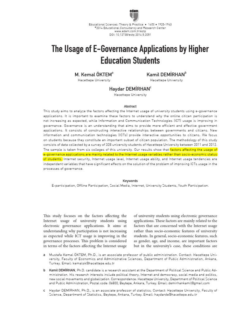 2014 Usage Of E Governance Applications By Higher Education Gaps Pdf