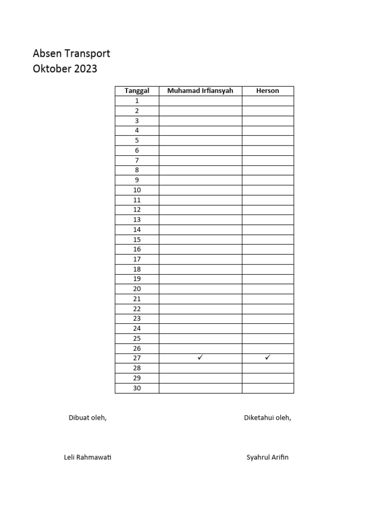 Absen Transport Oktober-November 2023 | PDF