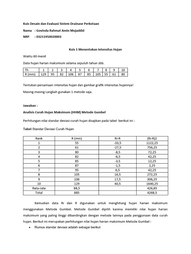 Govinda Rahmat Amin M - Kuis 1 - Menentukan Intensitas Hujan | PDF