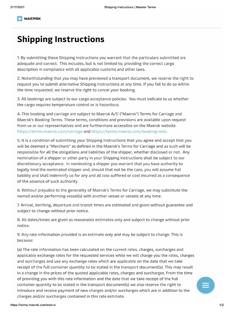 Maersk Shipping Conditions | PDF