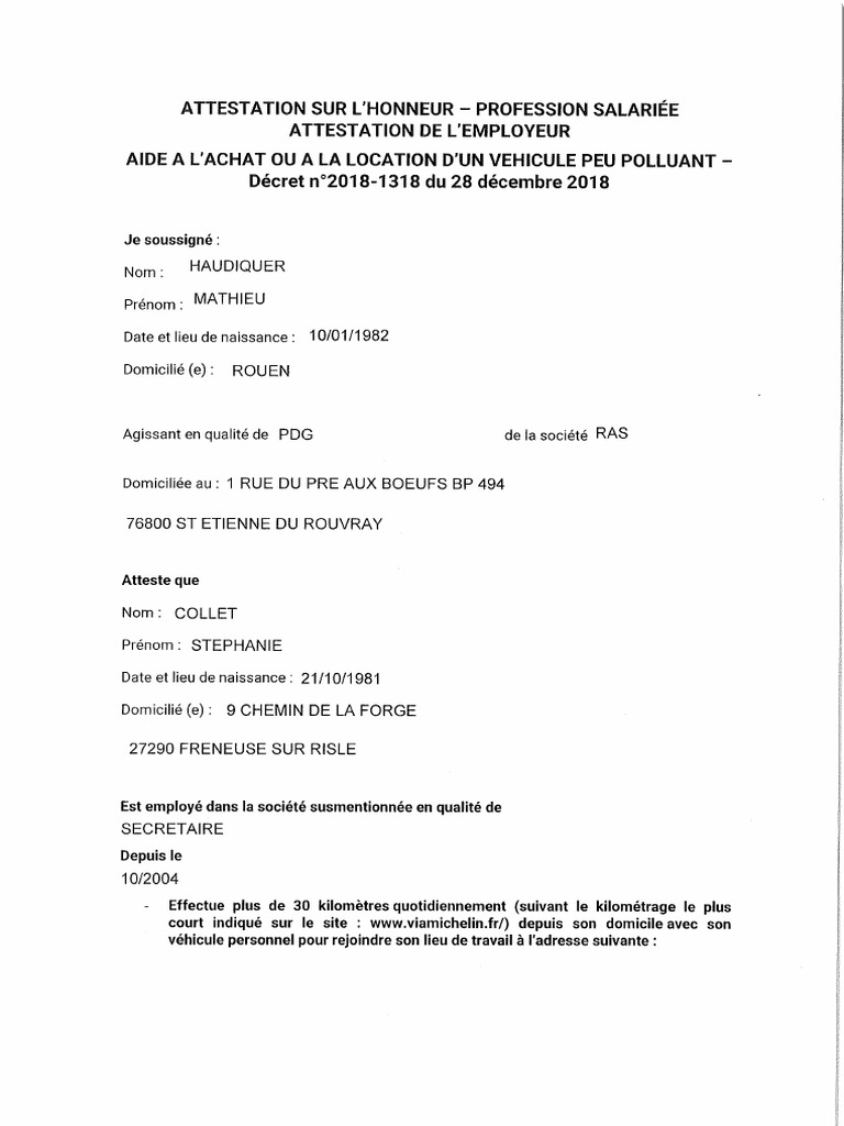 Attestation Type Gros Rouleur