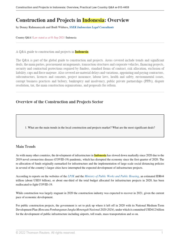 Construction and Projects in Indonesia Overview | PDF | Bankruptcy ...