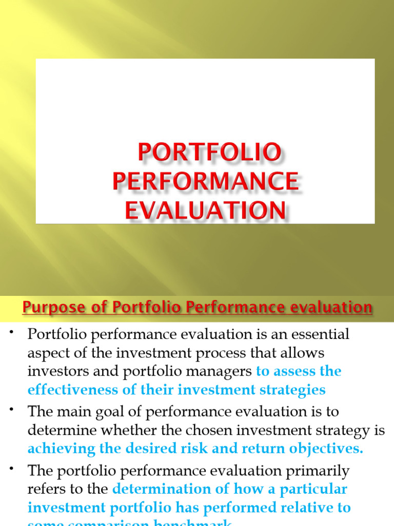 Portfolio Performance Evaluation Technique | Download Free PDF | Sharpe Ratio | Diversification ...