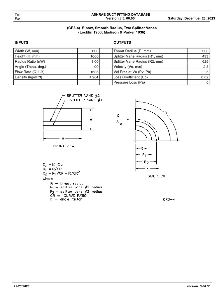 (CR3-4) Elbow, Smooth Radius, Two Splitter Vanes (Locklin 1950 Madison ...
