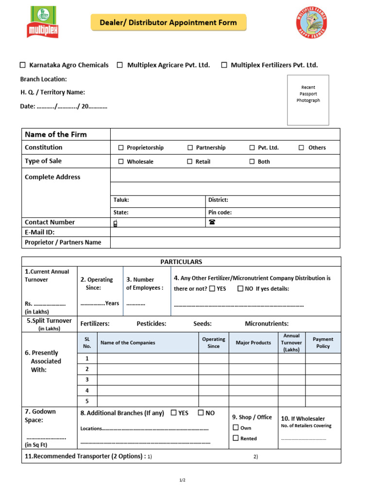 Distributor Appointment Form Template | PDF | Cheque | Banks