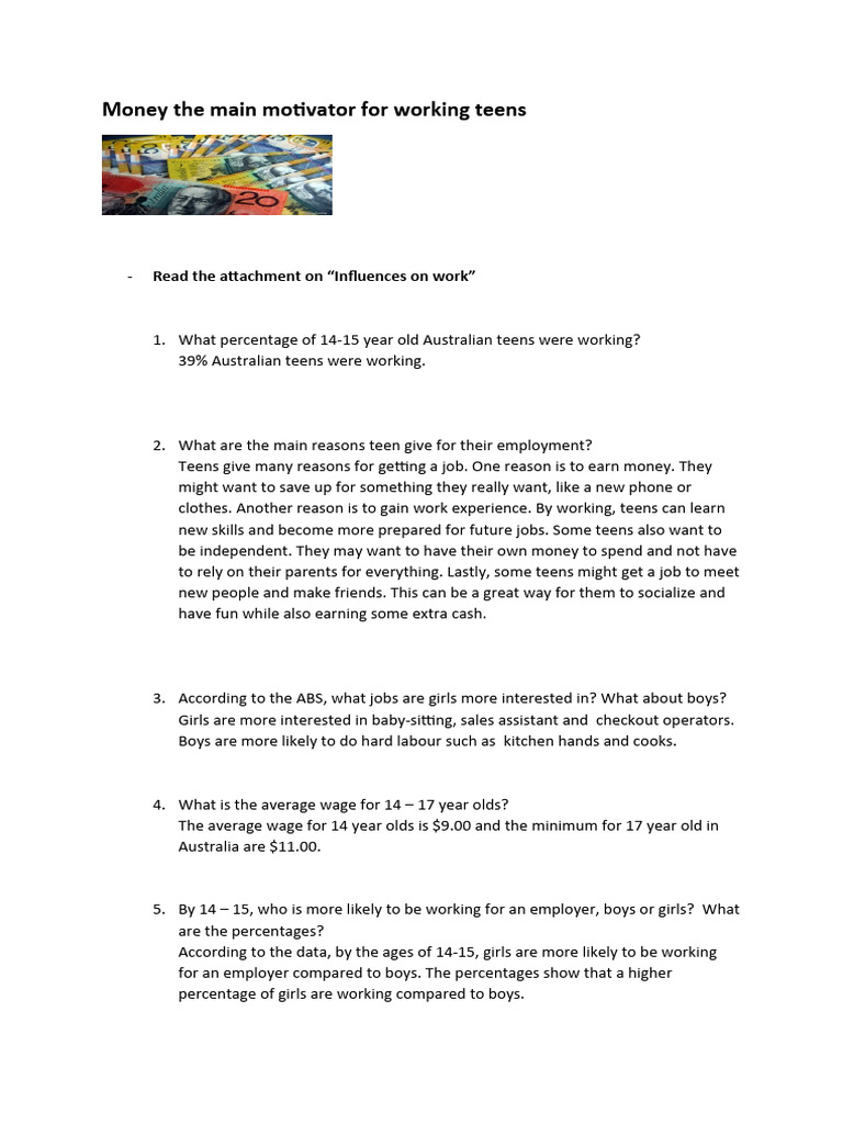 Money The Main Motivator For Working Teens | PDF | Employment | Adolescence