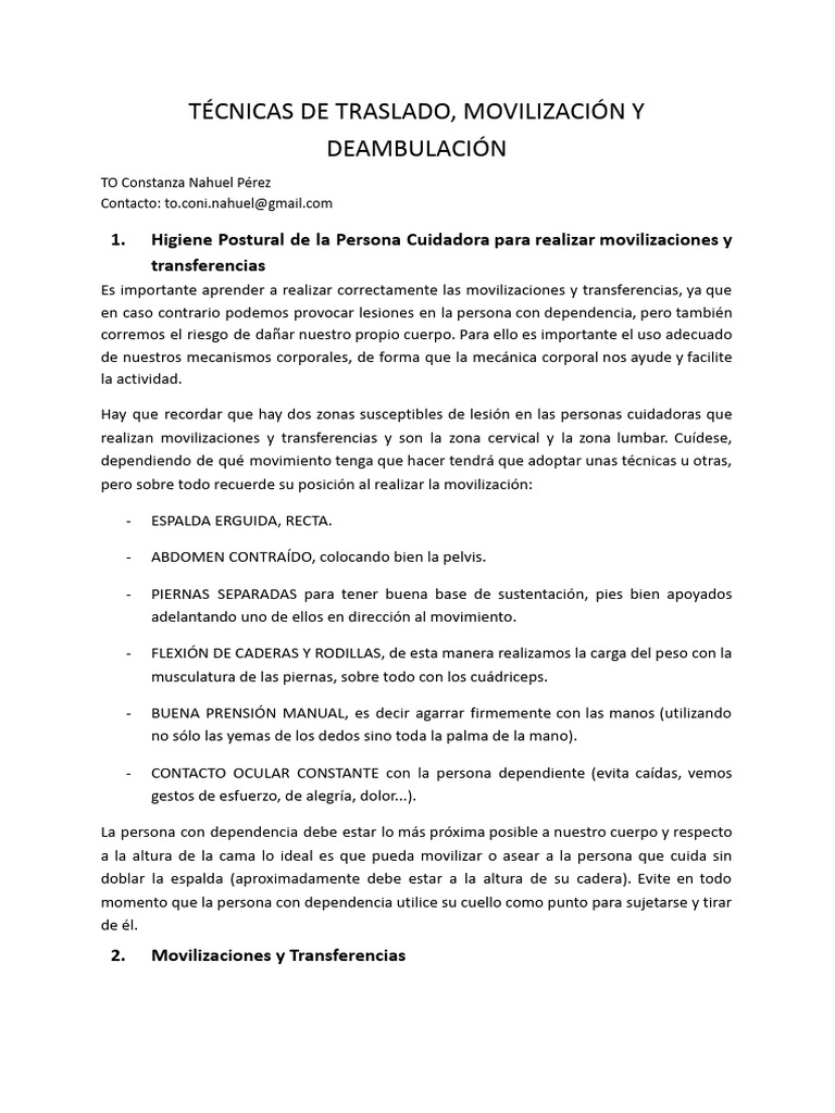 Técnicas de Traslado, Movilización y Deambulación | PDF
