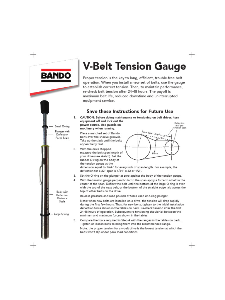 1206 Bando V Belt Tension Gauge Instructions | PDF | Belt (Mechanical ...