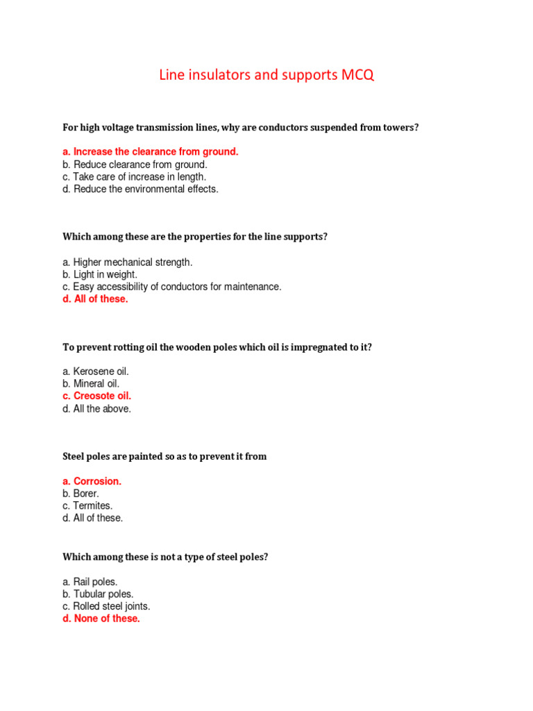 Line Insulators and Supports MCQ Guide | PDF | Insulator (Electricity) | Building Engineering