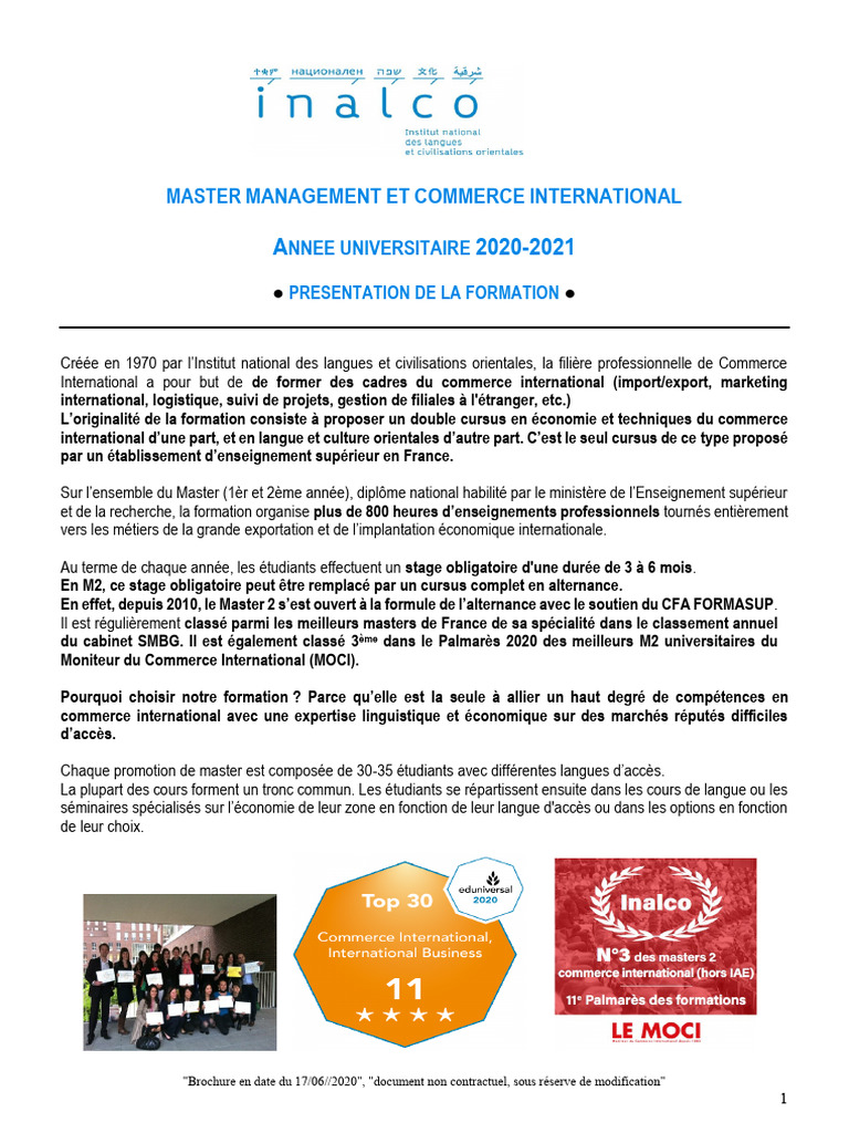 Master Management Commerce International | PDF