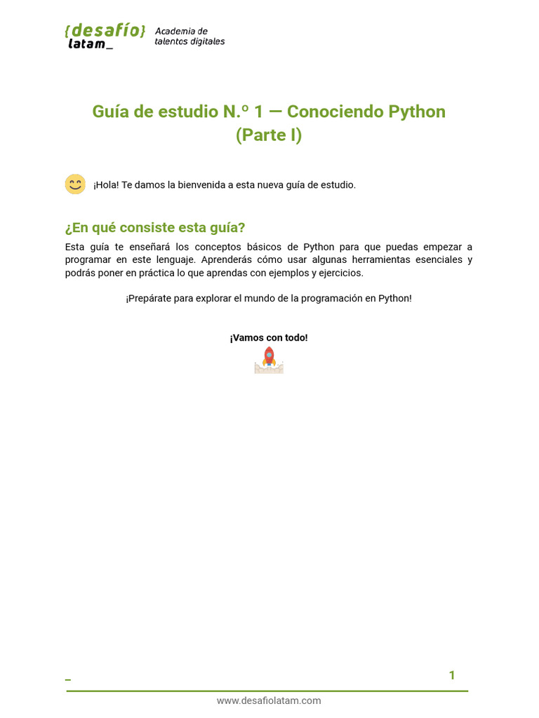Guía de Estudio - Conociendo Python (Parte I) | Descargar gratis PDF | Python (lenguaje de ...