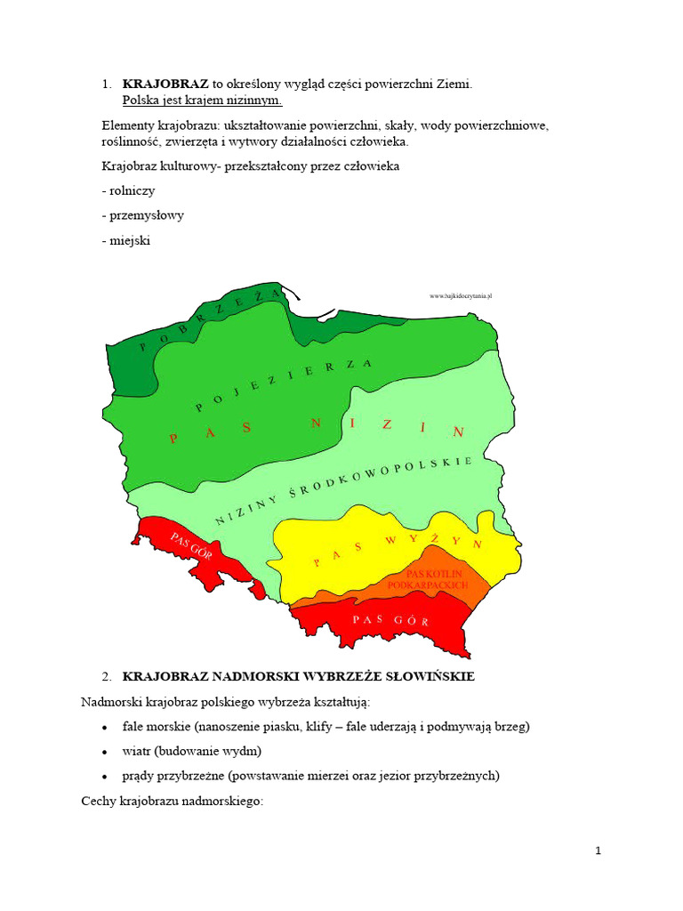 Notatki Geografia KRAJOBRAZY Polski | PDF