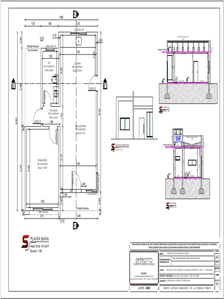 Planta Baixa, Fachada e Cortes AA BB (1) | PDF