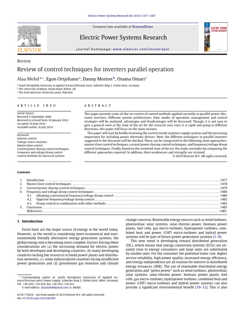 82 Review of Control Techniques For Inverters Parallel Operation | PDF | Power Inverter ...