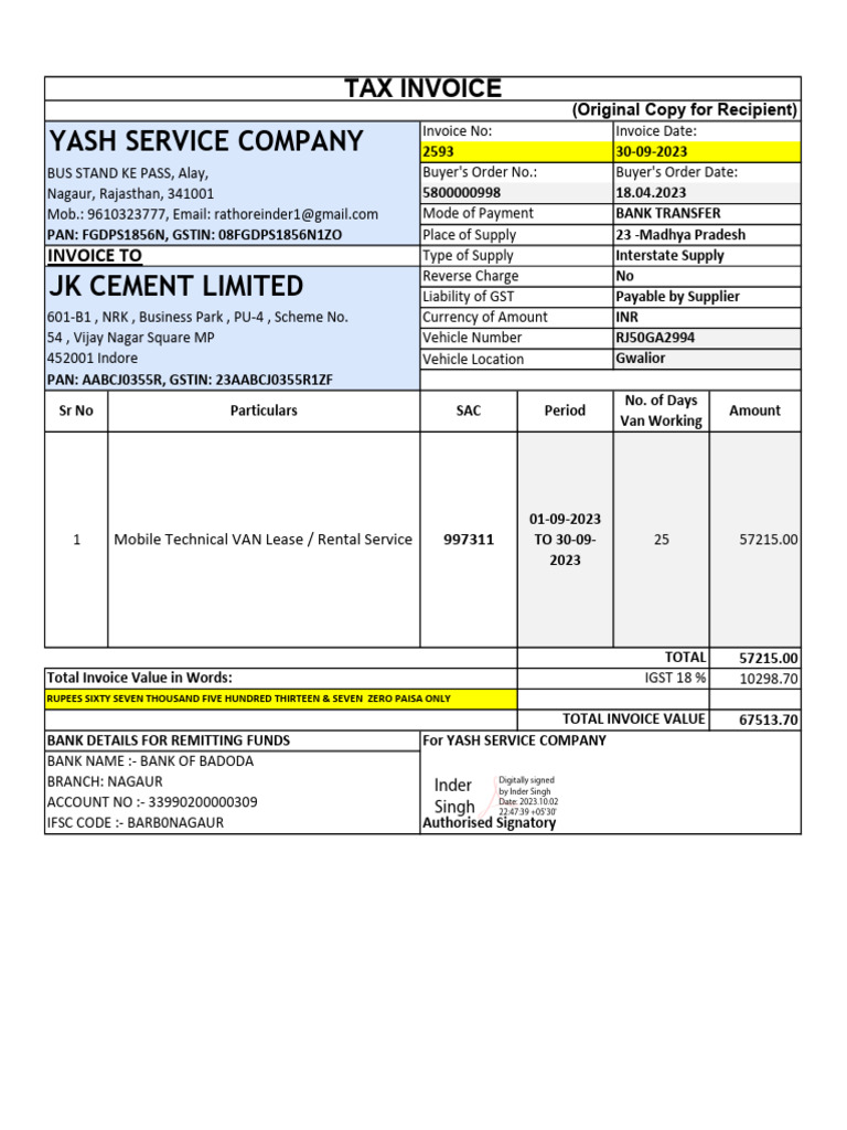 2593 Gwalior | PDF | Invoice | Money