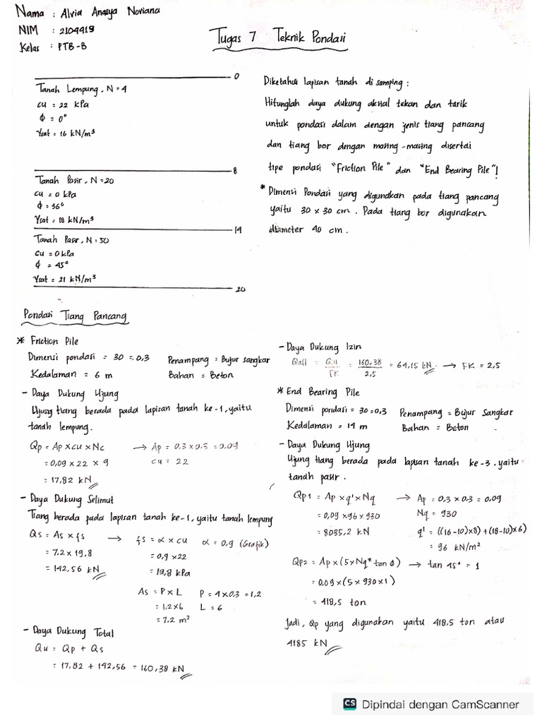 Tugas 7 - Latihan Soal Pondasi Dalam | PDF