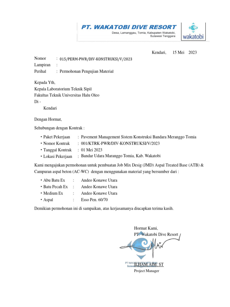 Surat Permohonan JMD Aspal Edit | PDF