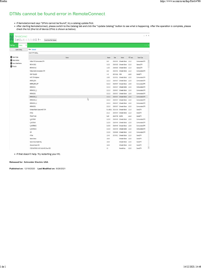 DTMs Cannot Be Found Error in RemoteConnect Schneider Electric USA | PDF