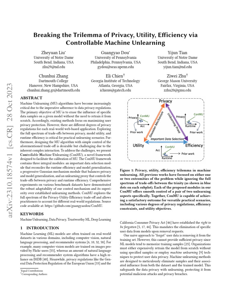 Breaking The Trilemma of Privacy, Utility, Efficiency Via Controllable Machine Unlearning | PDF ...